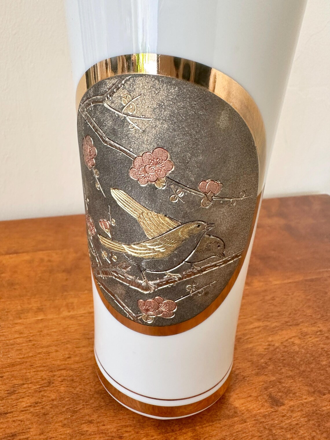 The Art of Chokin Porcelain Vase With Birds & Cherry Blossom Scene ...