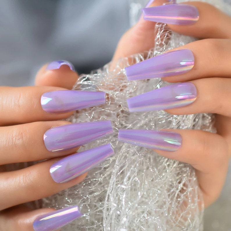 Chrome Lavender Coffin Nails | Etsy