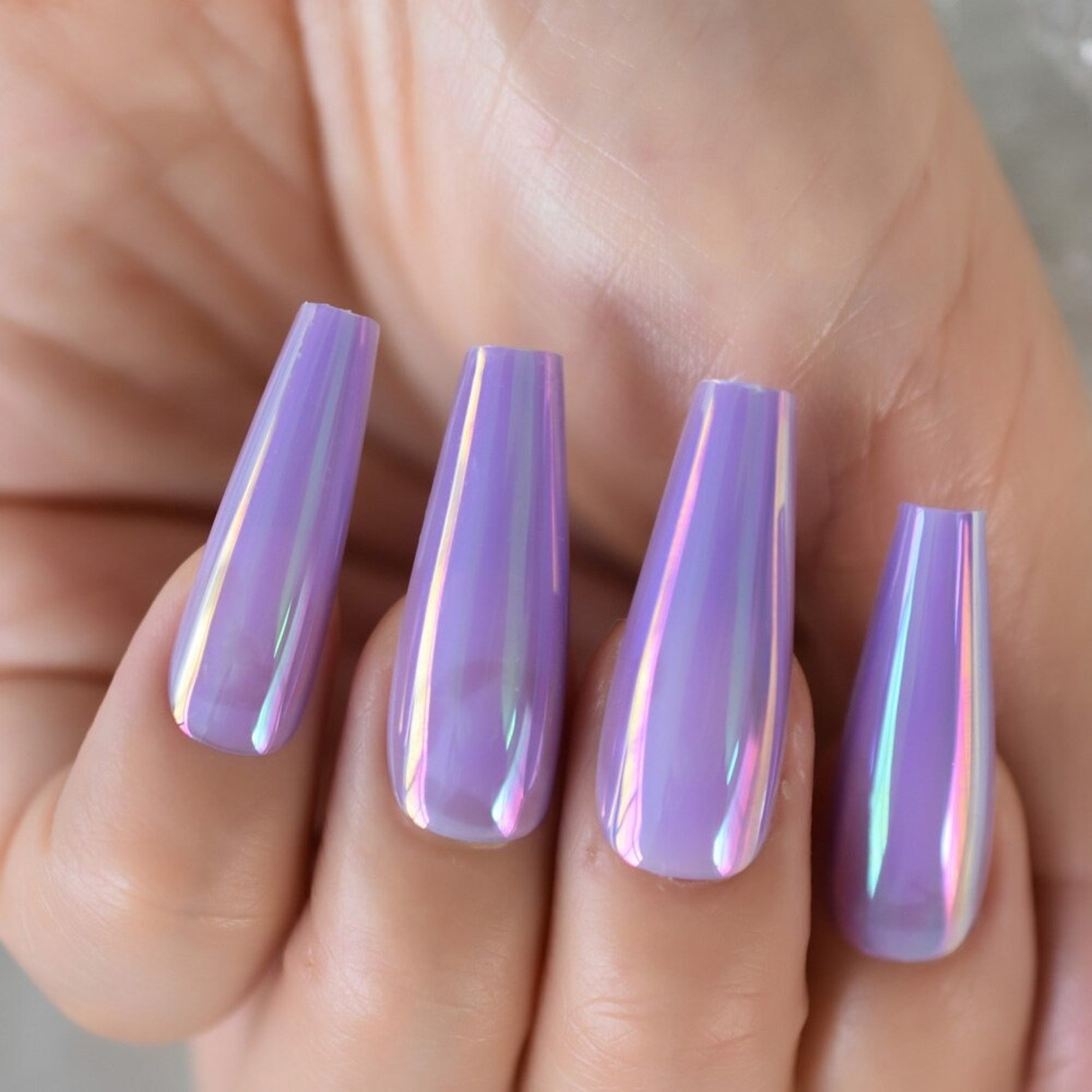 Chrome Lavender Coffin Nails | Etsy