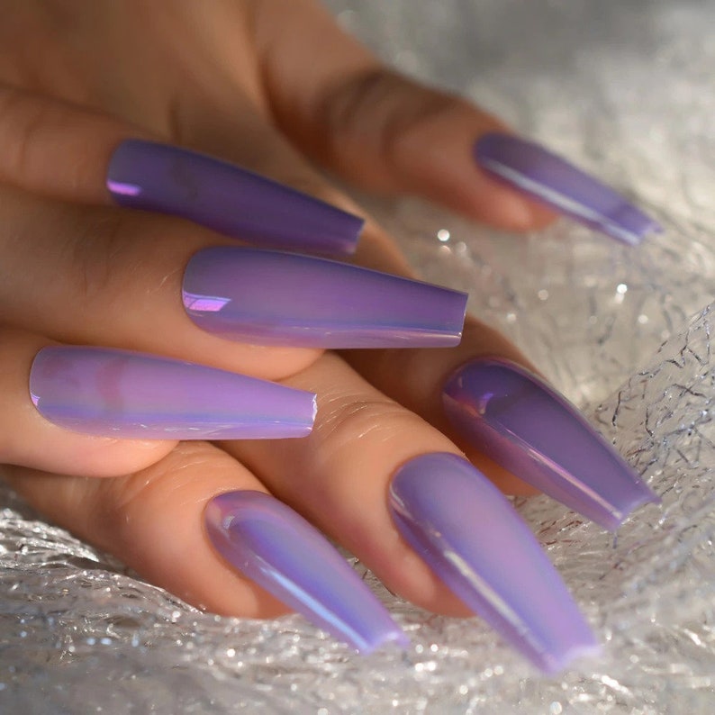 Chrome Lavender Coffin Nails | Etsy