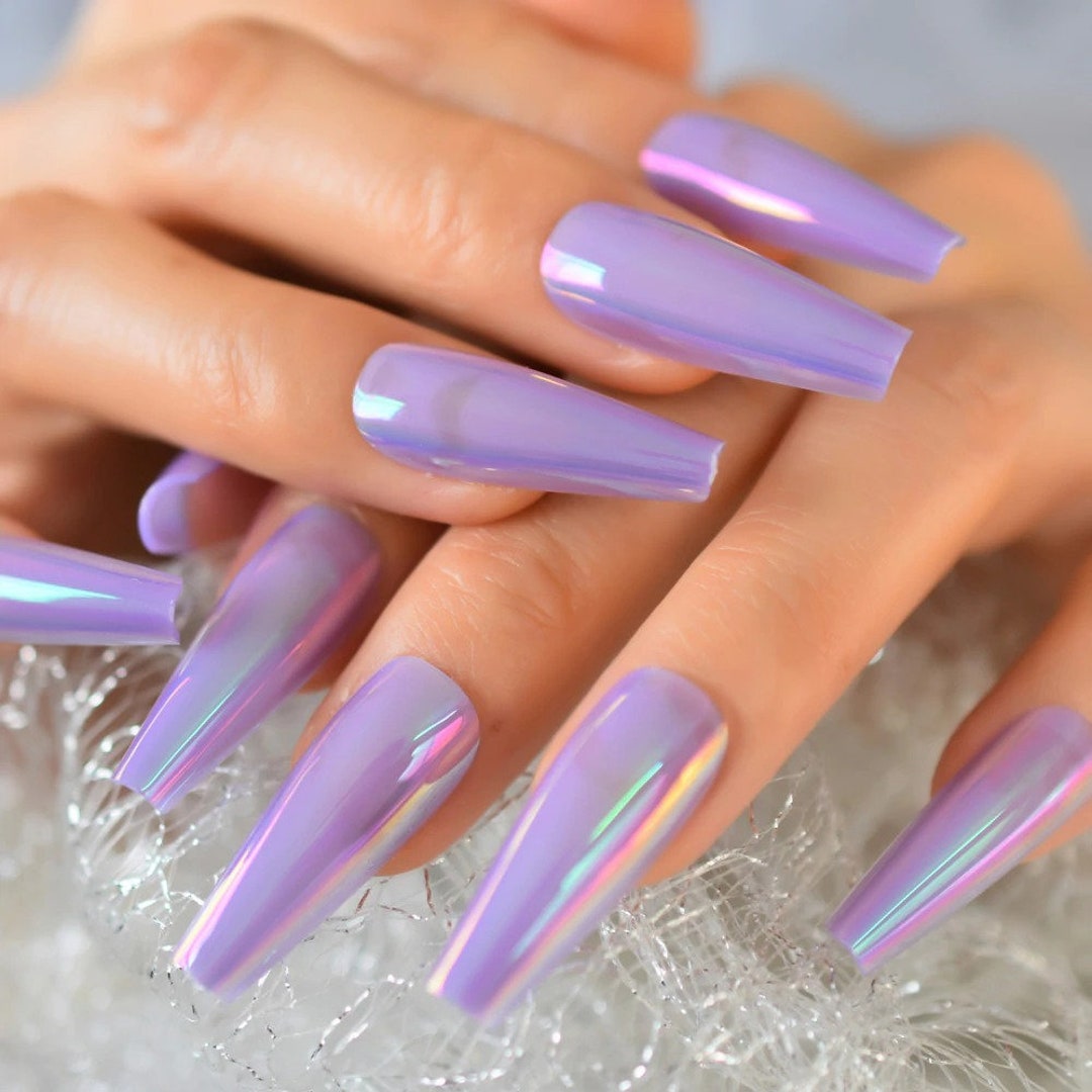 Chrome Lavender Coffin Nails - Etsy