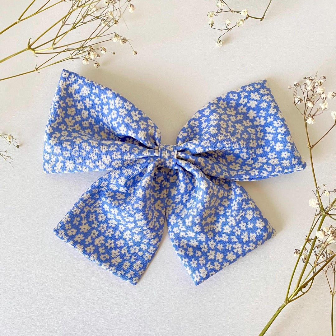 Light Blue Floral Hair Bows - Blue Scrunchie - Hair Clips - Floral Hair ...