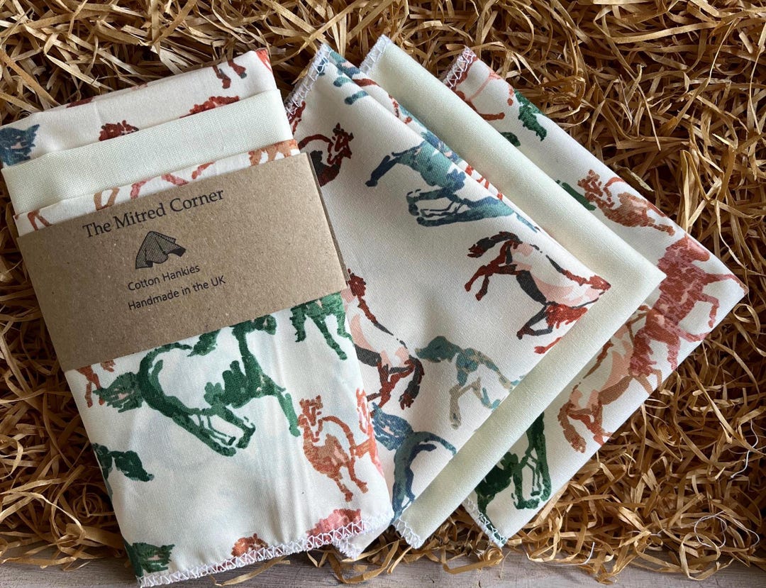 Wild Horses Handmade Hankies Handkerchiefs Cotton, With Cream - Etsy