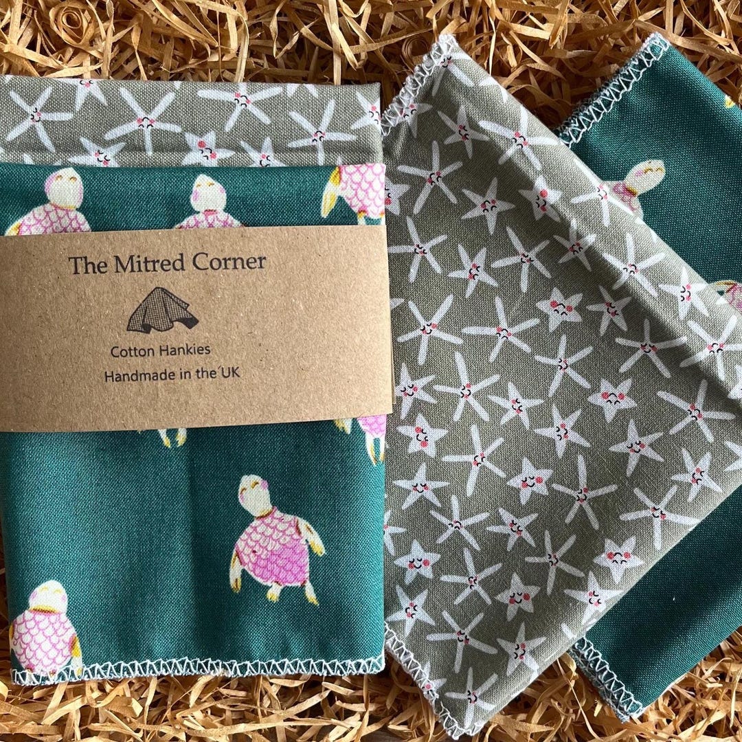 Turtles & Starfish Hankies Handmade Handkerchiefs Cotton- Set of 2 - Etsy