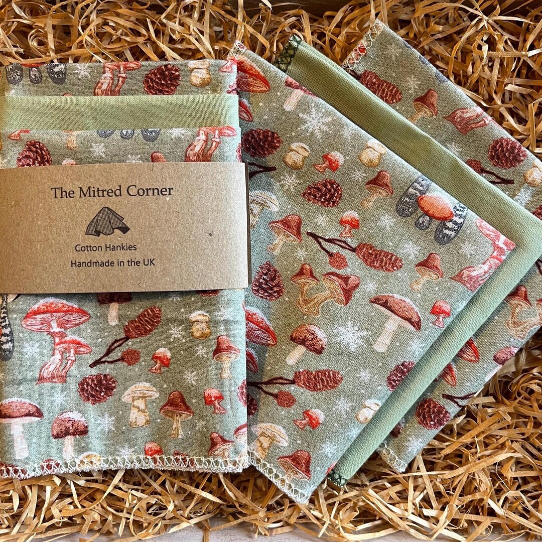 Winter Woodland Forest Toadstools & Pinecones Hankies Handkerchiefs ...