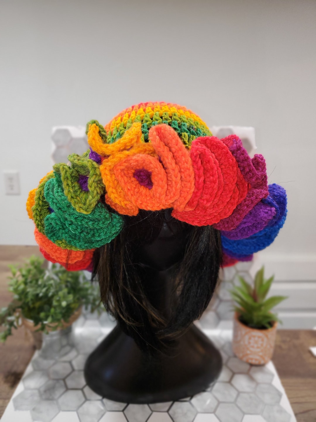 Handcrafted Crochet Ruffle Ruffle Hat- Rainbow - Etsy