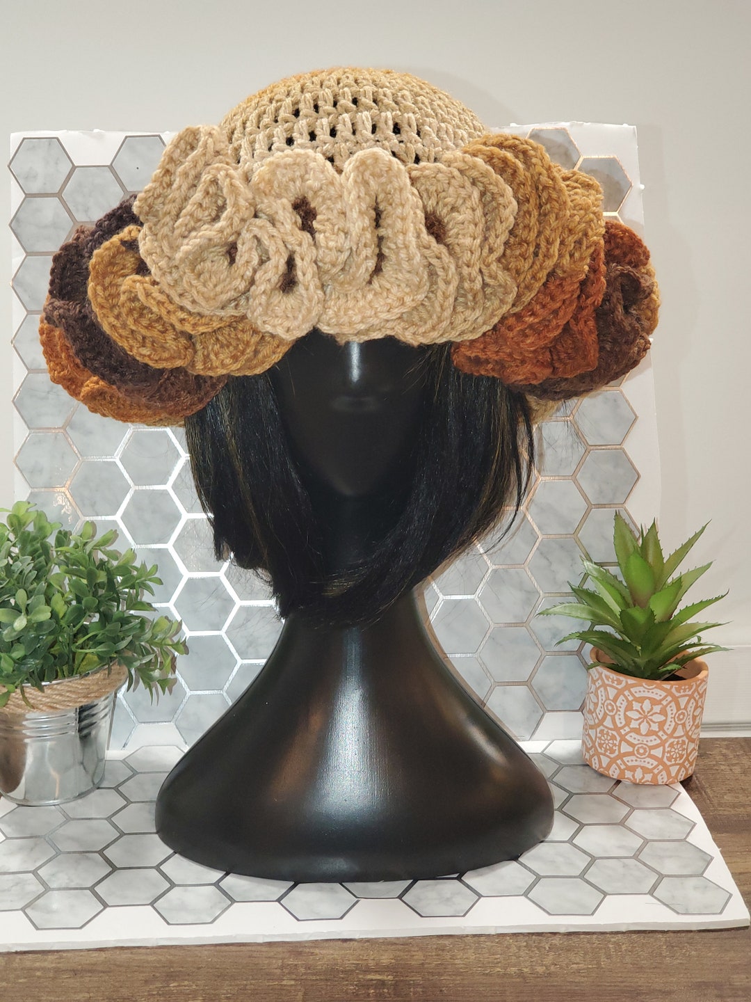 Handcrafted Crochet Ruffle Ruffle Hat All Around Brown - Etsy
