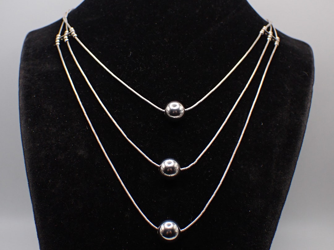 Vintage Navajo Southwestern Style Three Strand Liquid Silver Necklace ...