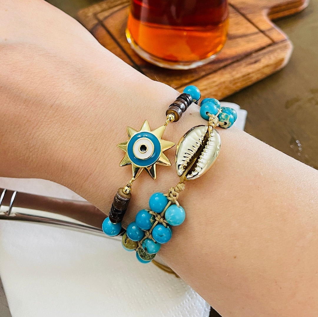 Sea Shell Bracelet, Cowrie Shell Bracelet, Evil Eye Bracelet, Star ...
