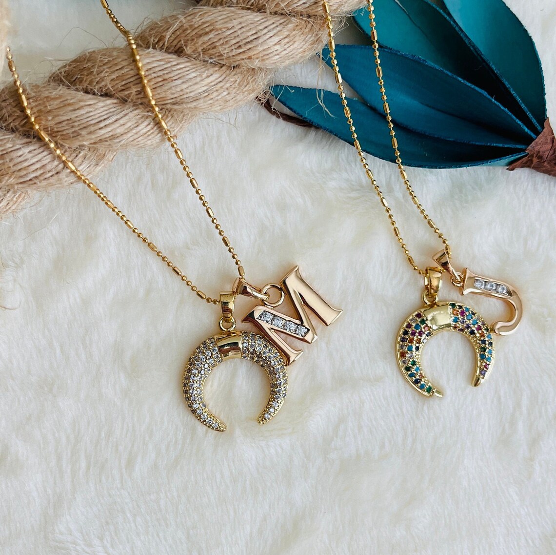 Moon Initial Necklace Letter Necklace Crescent Moon | Etsy