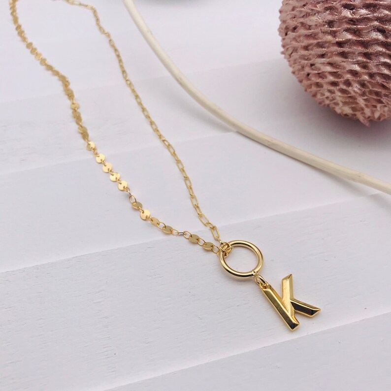 Chain Link Initial Necklace Gold Link Chain Gold Initial - Etsy