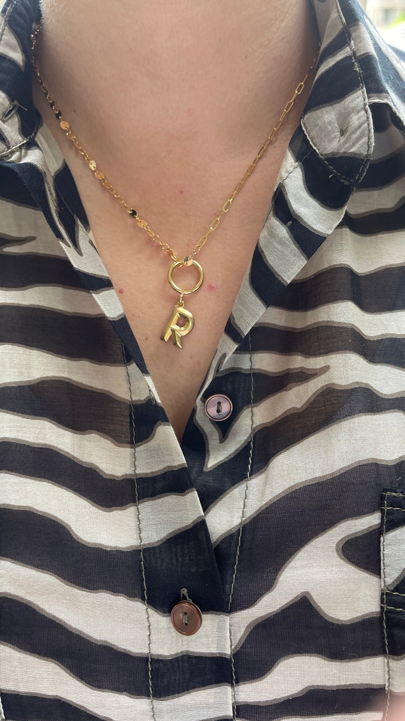 Chain Link Initial Necklace, Gold Link Chain , Gold Initial Necklace ...