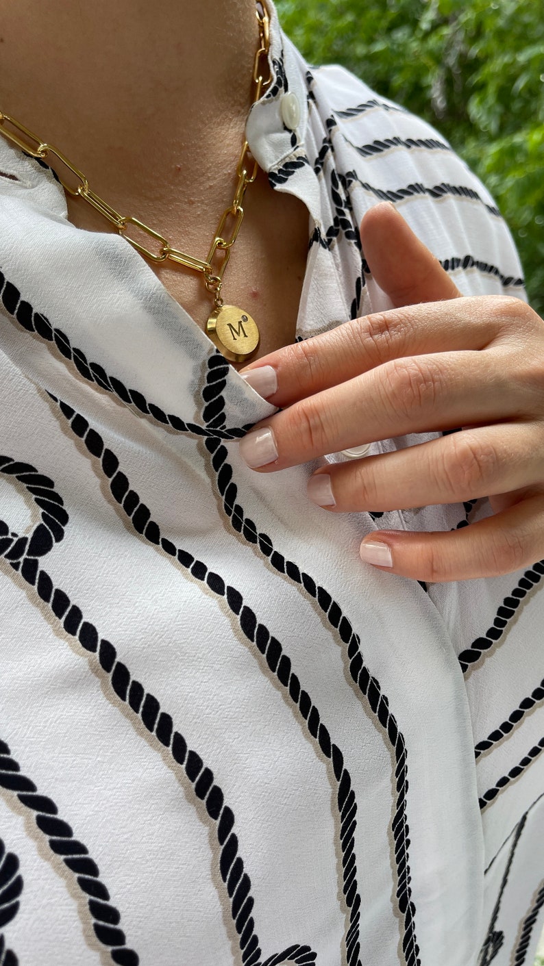 Coin Initial Necklace Gold Link Chain Initial Necklace Gold - Etsy