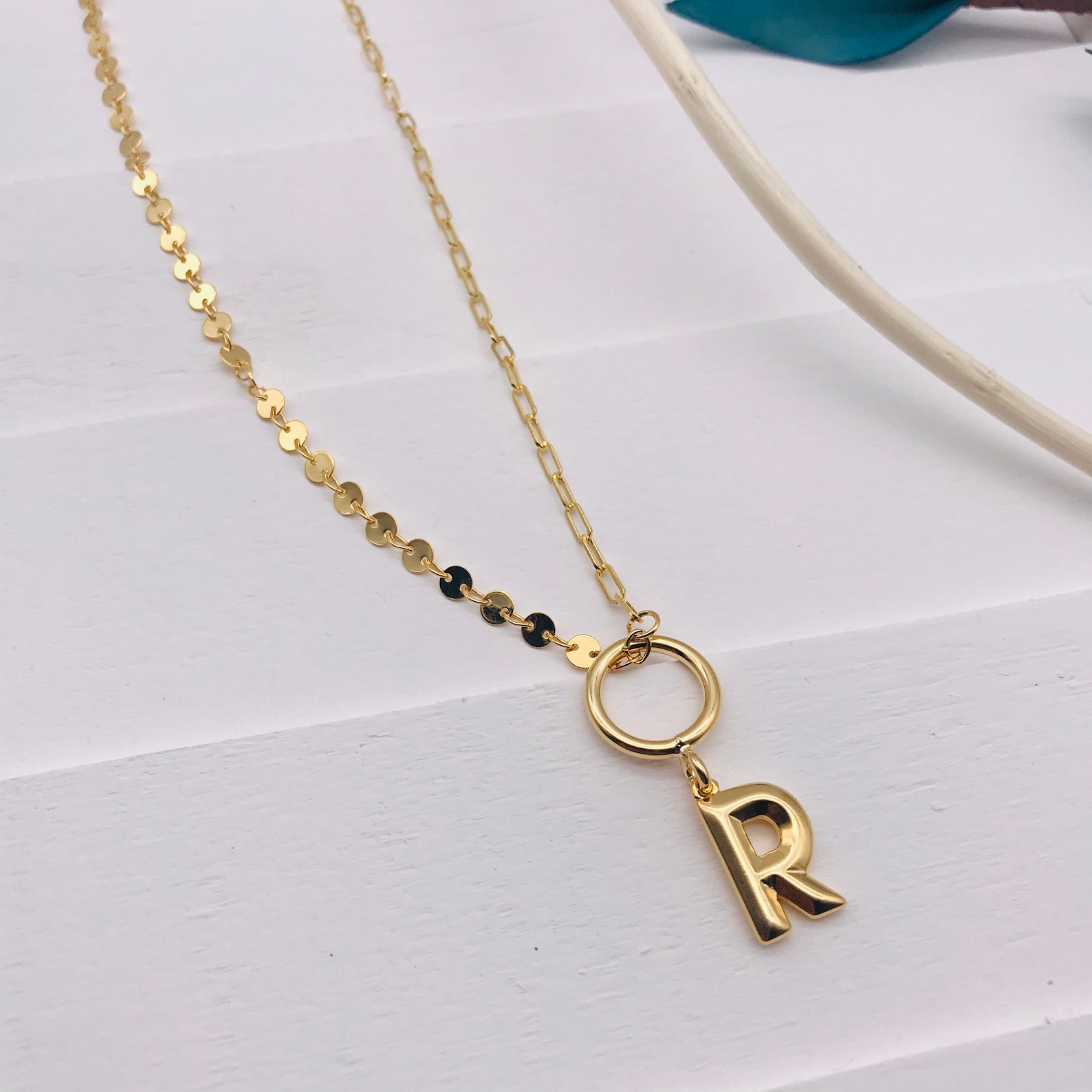 Chain Link Initial Necklace Gold Link Chain Gold Initial - Etsy