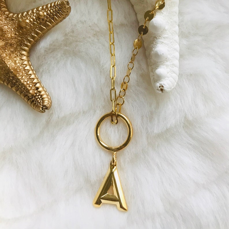 Chain Link Initial Necklace Gold Link Chain Gold Initial | Etsy