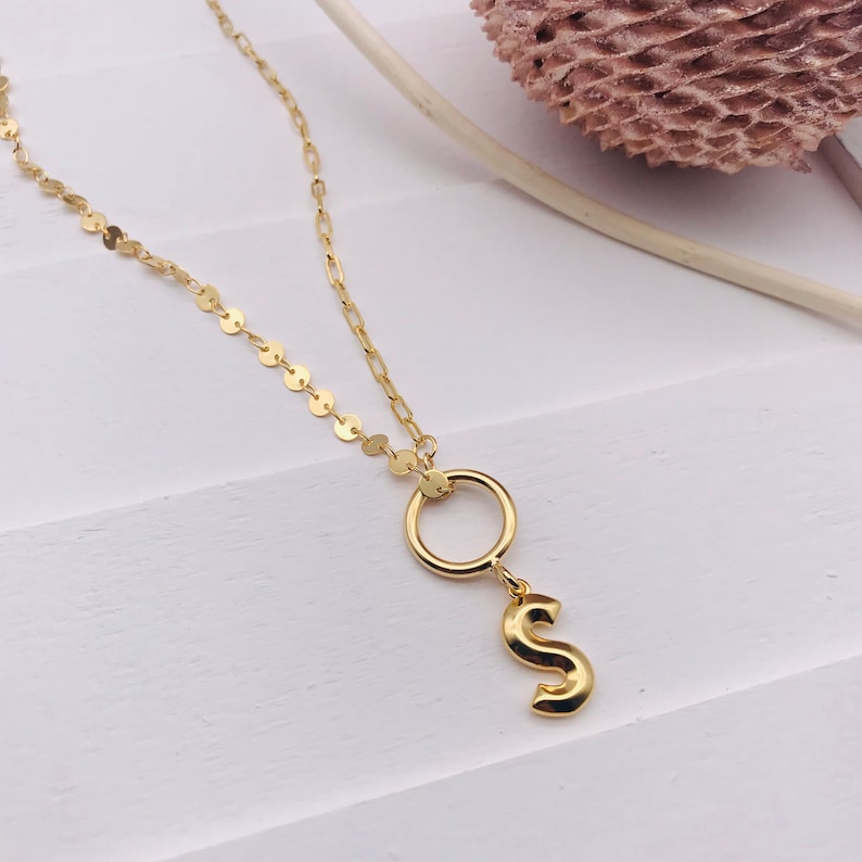 Chain Link Initial Necklace Gold Link Chain Gold Initial - Etsy