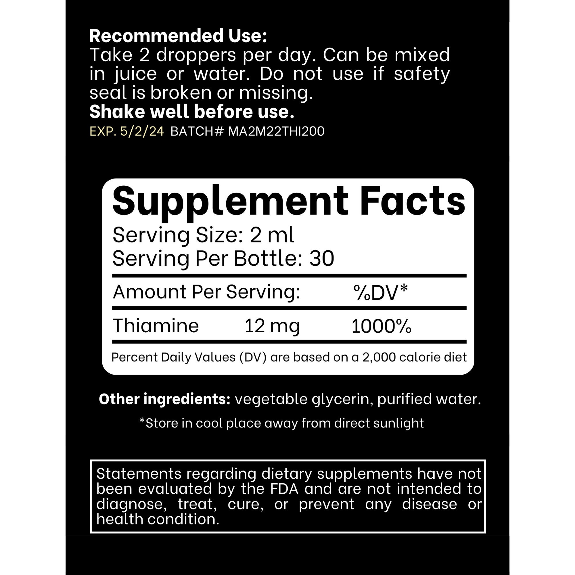 Think Above Vitamin B1 Thiamine Mononitrate Liquid Drops Supplement 2 ...