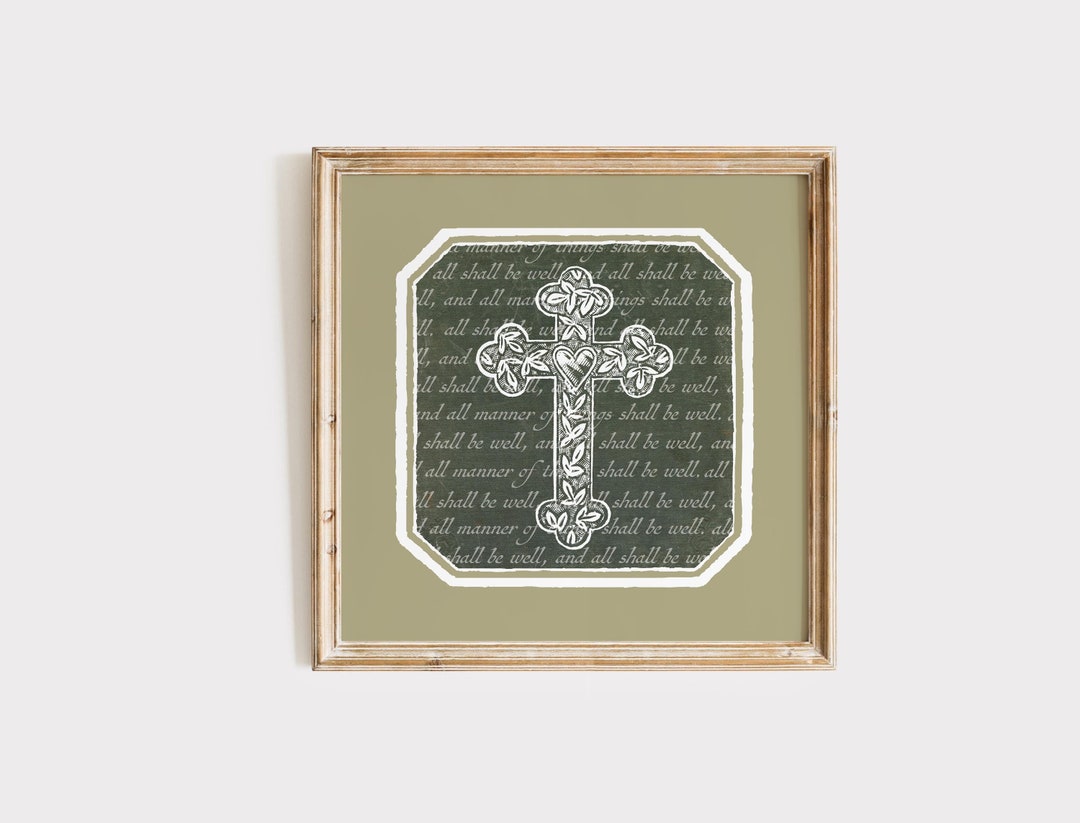 Vintage Christian Cross Art Print | Sage Green Gallery Wall (digital ...