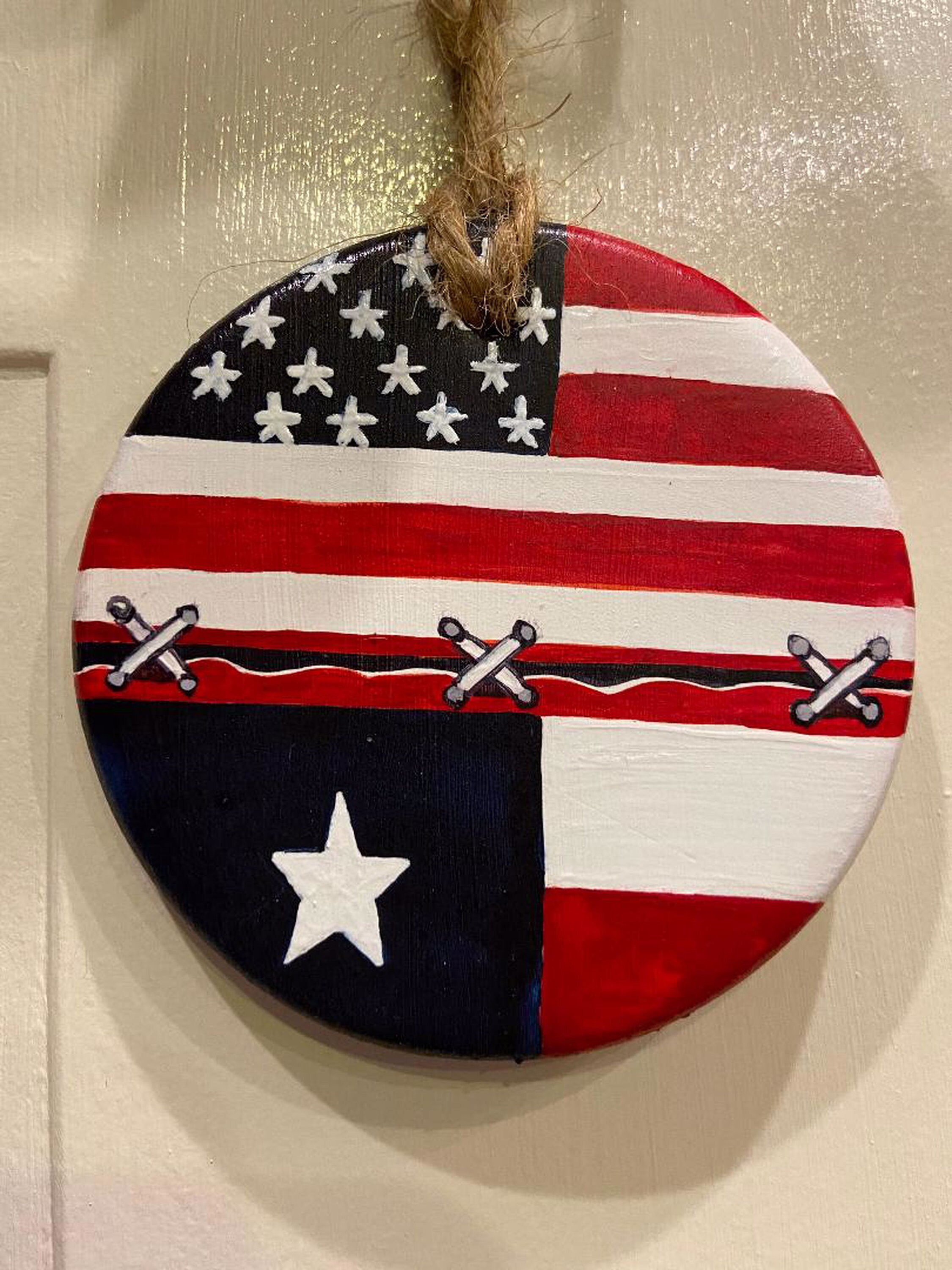 American Flag/texas State Flag Handpainted Ornamentceramic - Etsy