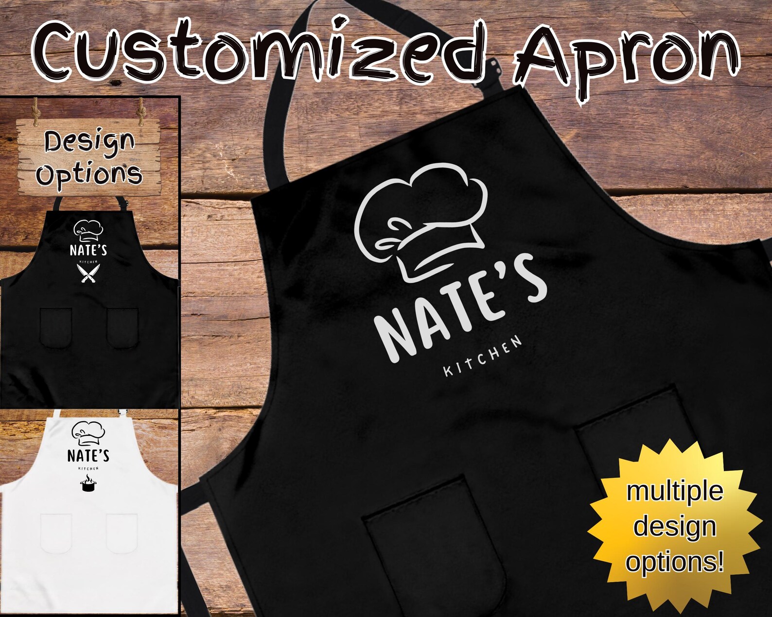 Personalized Apron With Chef Hat, Personalized Kitchen Apron for Men ...