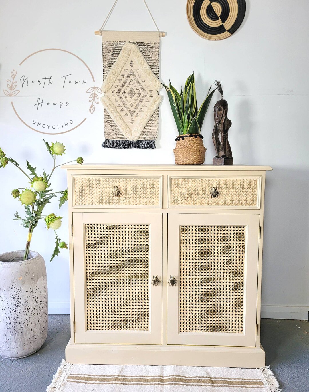 Upcycled Rattan Beige Sideboard Buffet Storage Cabinet Tv Shoe - Etsy