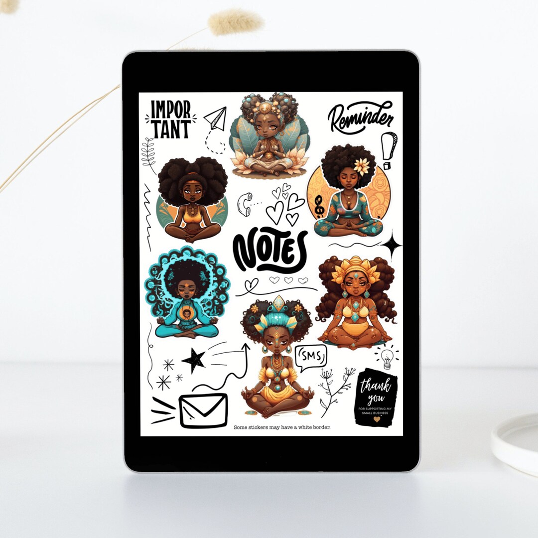 Melanin Lotus Yoga Pose 28 Digital Stickers, Goodnotes, Printable ...