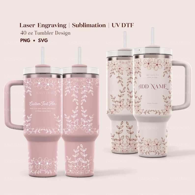 Floral 40 Oz Tumbler Wrap: Customizable PNG SVG (digital Download) - Etsy