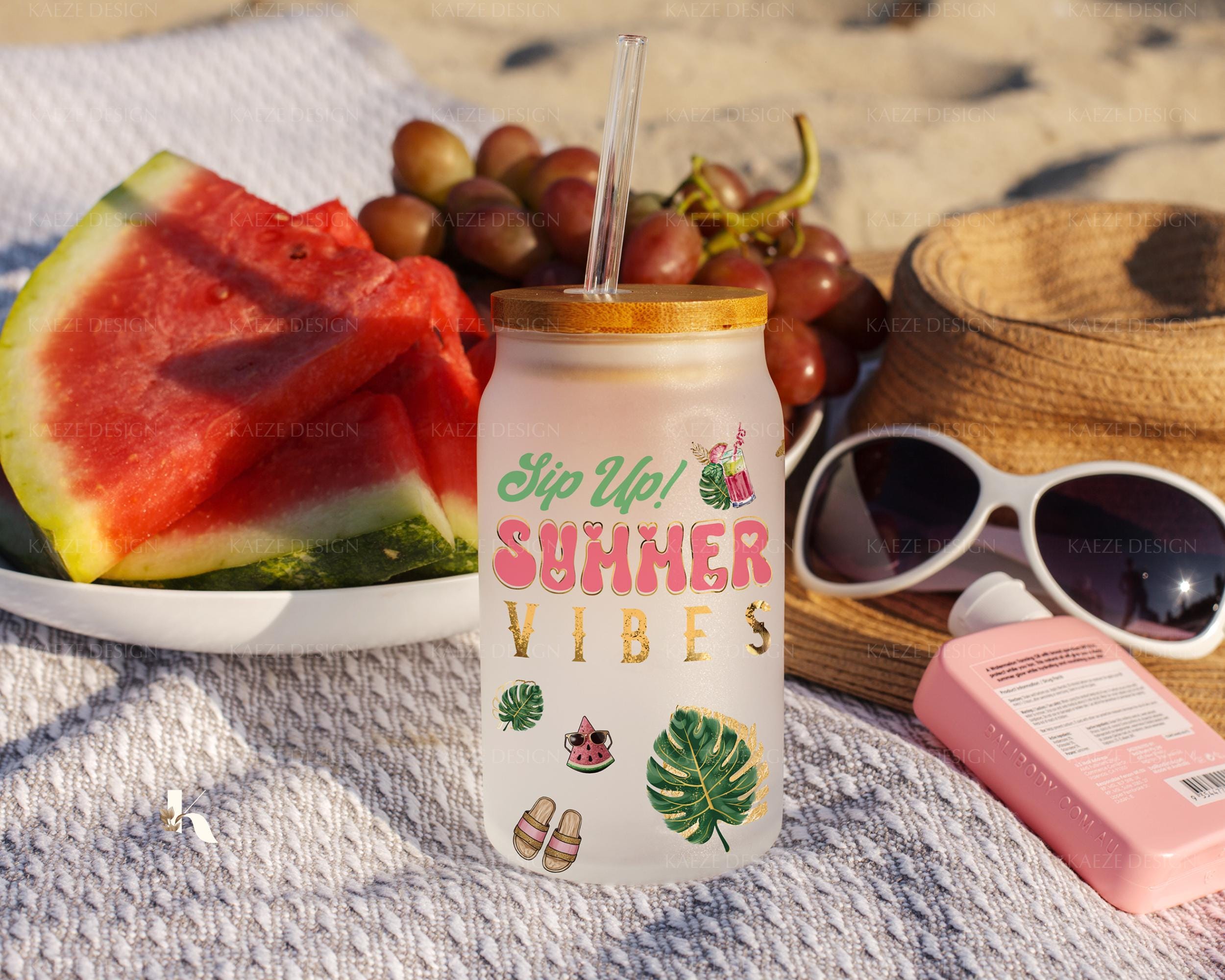 Tropical Glass Can Wrap PNG for Sublimation Printify Glass Can, Fun ...