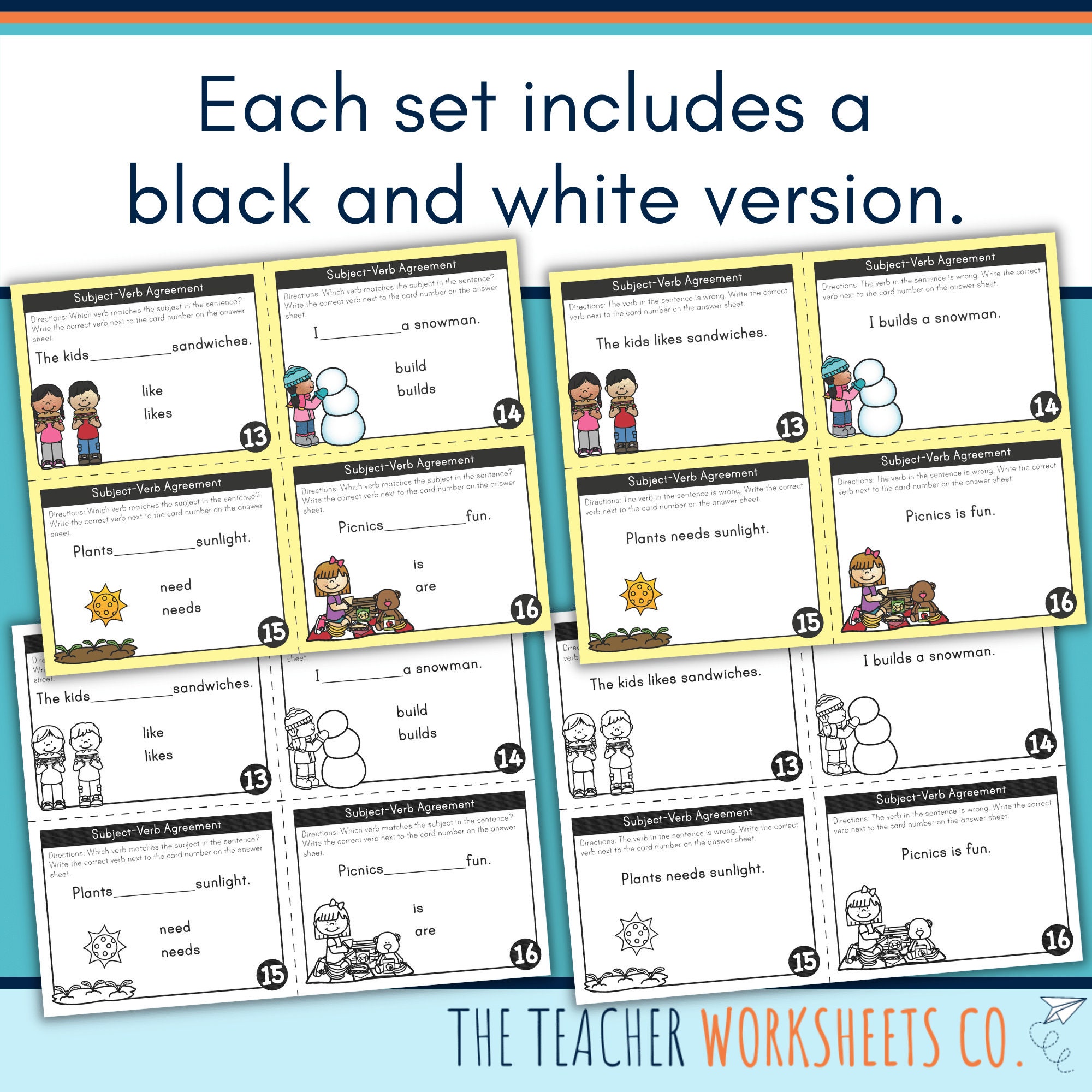 Subject-verb Agreement Task Cards - Etsy