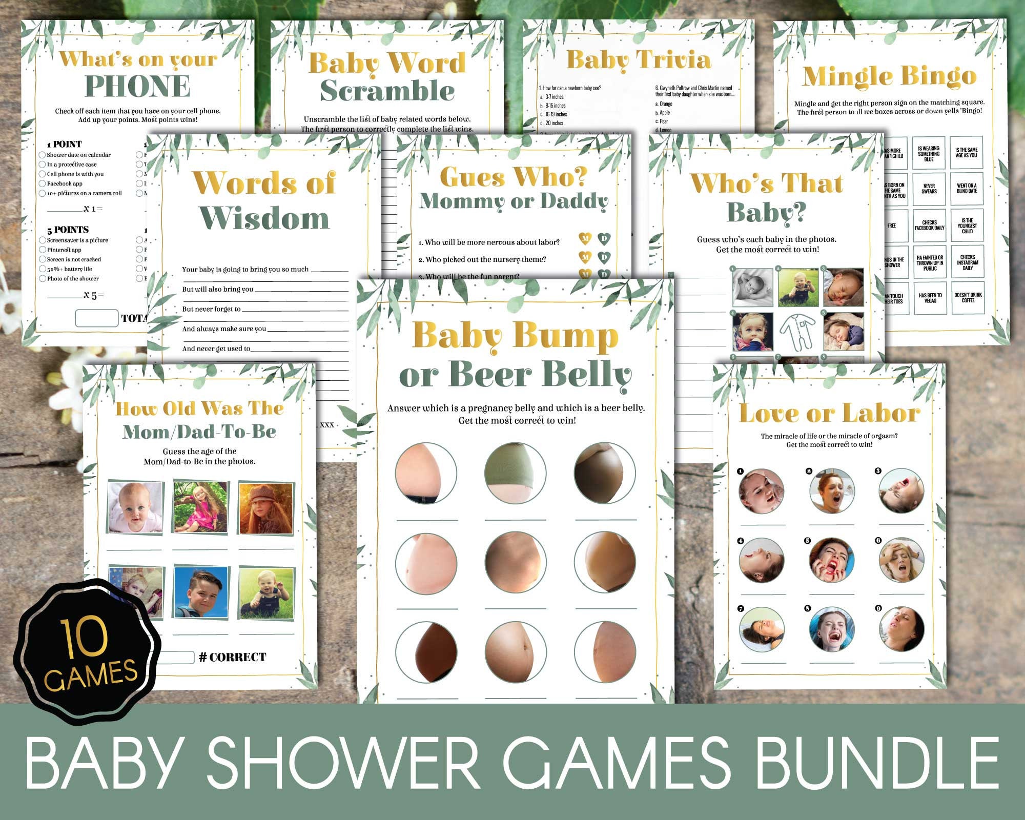 Baby Shower Games Bundle, Coed Baby Shower Games, Coed Baby Shower ...