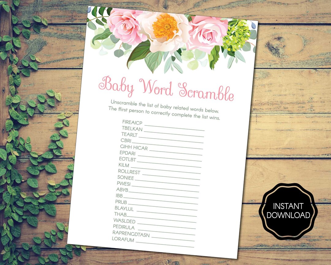 Floral Baby Word Scramble, Virtual Baby Shower Word Scramble Game, Zoom ...
