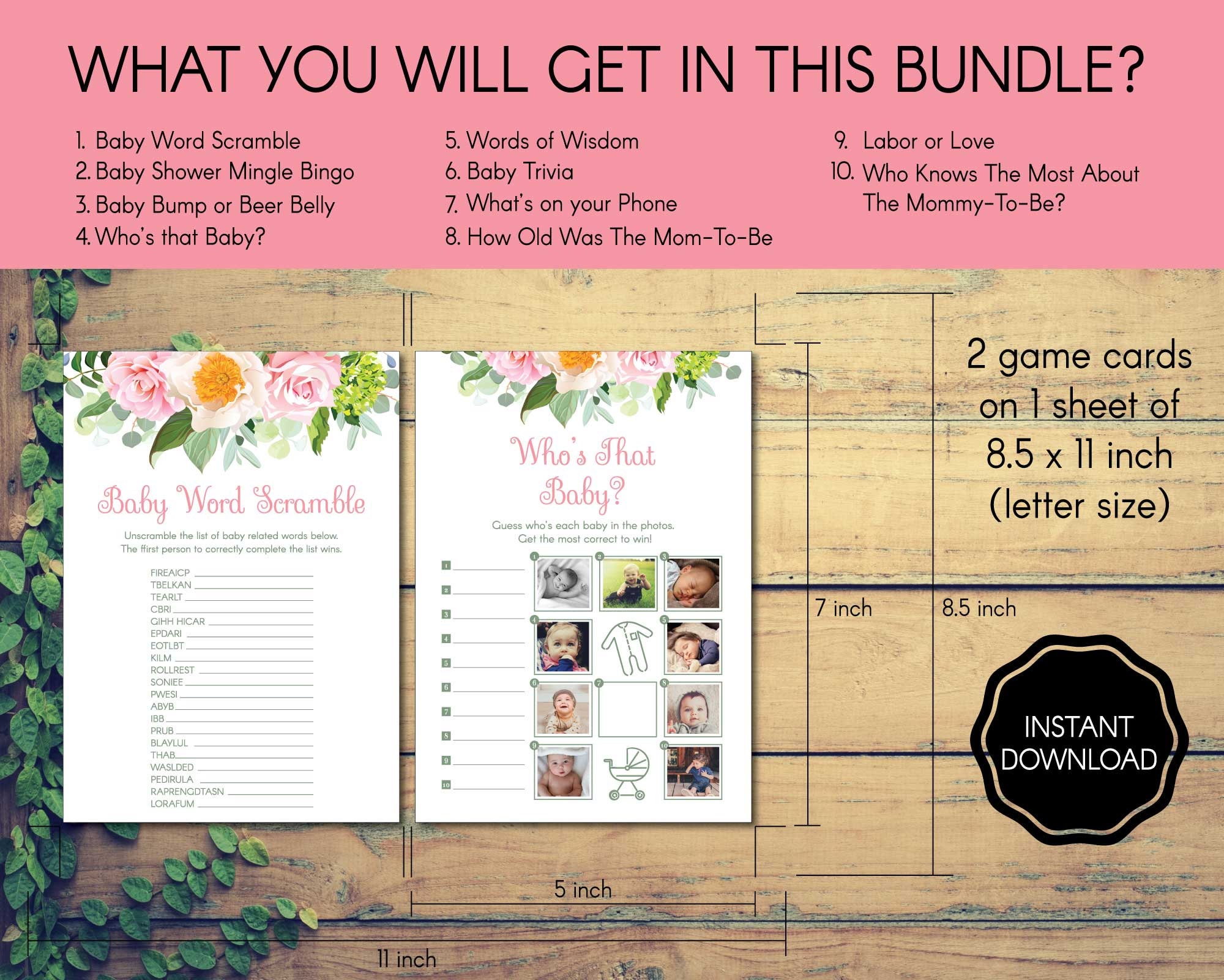 Virtual Baby Shower Games Bundle, Floral Design Baby Shower Games, Zoom ...