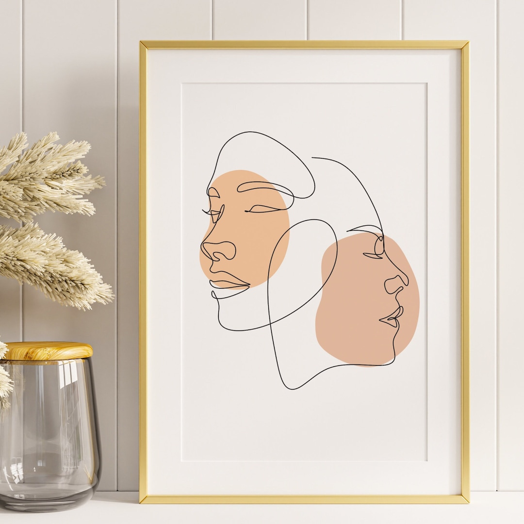 Minimal Face Line Drawing Art Printable, 2 Faces Line Wall Art DIGITAL ...
