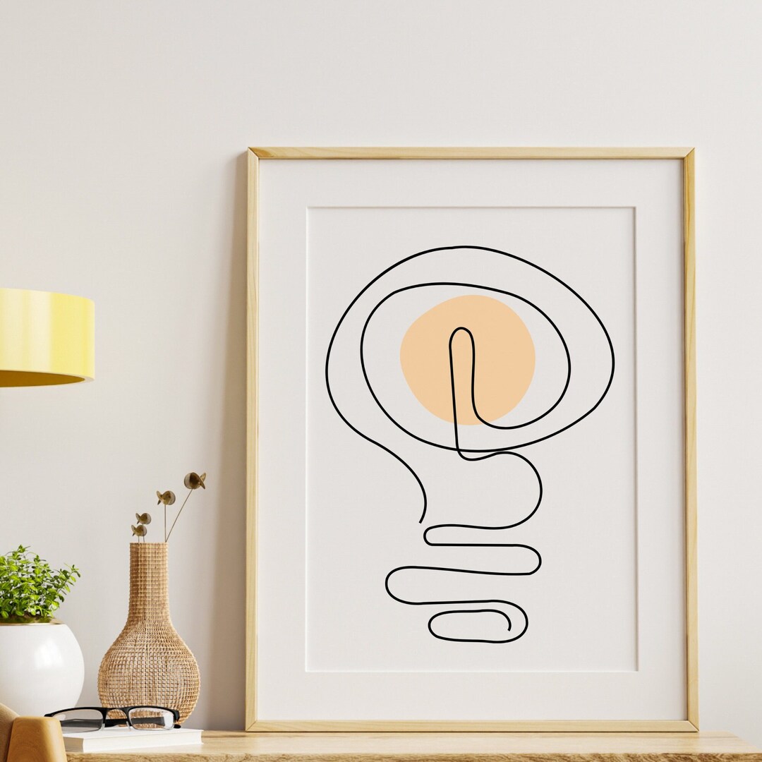 Minimalist Lightbulb Line Drawing Art Printable, Neutral Light Bulb ...