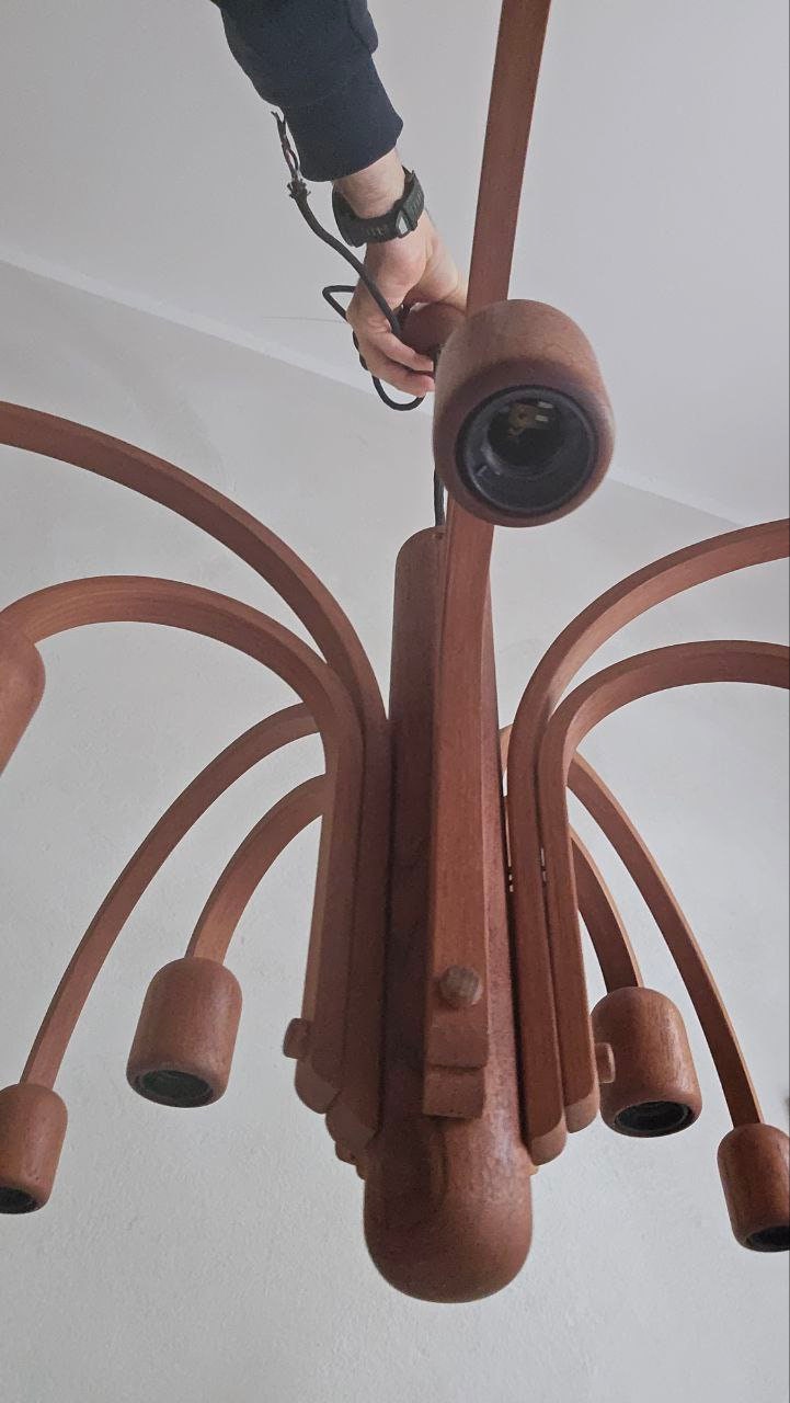 Domus Teak Wood Lamp 60's Midcentury 10 Lightbulbs Chandelier, Vintage ...