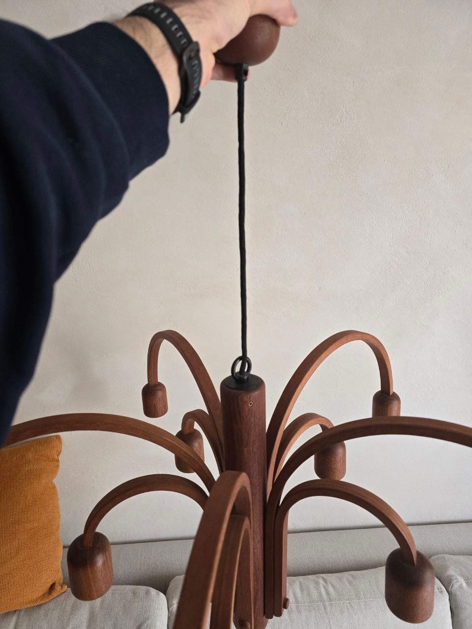 Domus Teak Wood Lamp 60's Midcentury 10 Lightbulbs Chandelier, Vintage ...