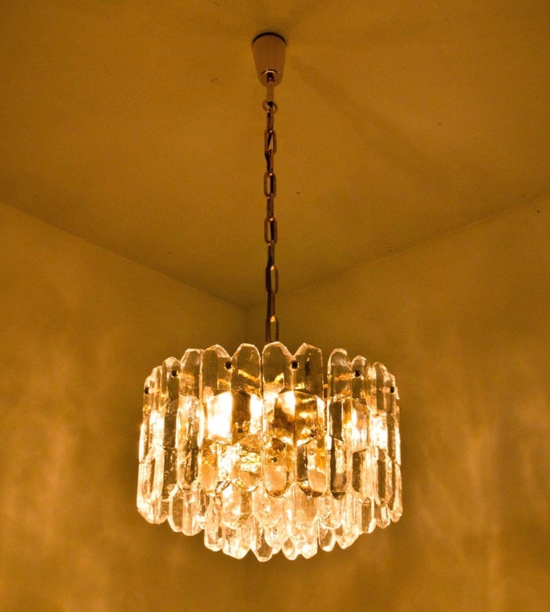 J.T. Kalmar Palazzo Ceiling Lamp, Gold Brass, Regency Style Murano Ice ...