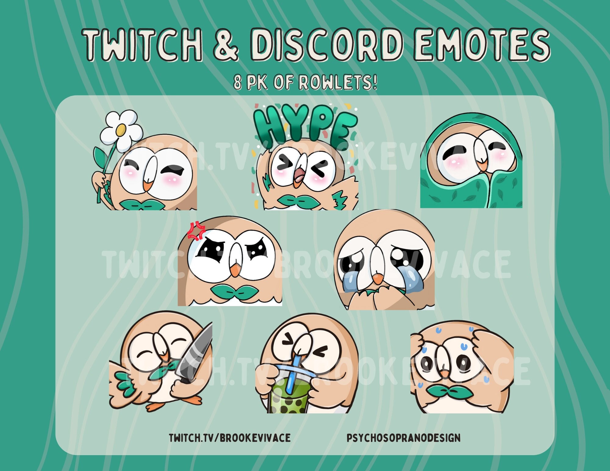Rowlet Emotes 8 Pokémon Twitch Emote Pack Discord Youtube Cute Stream ...