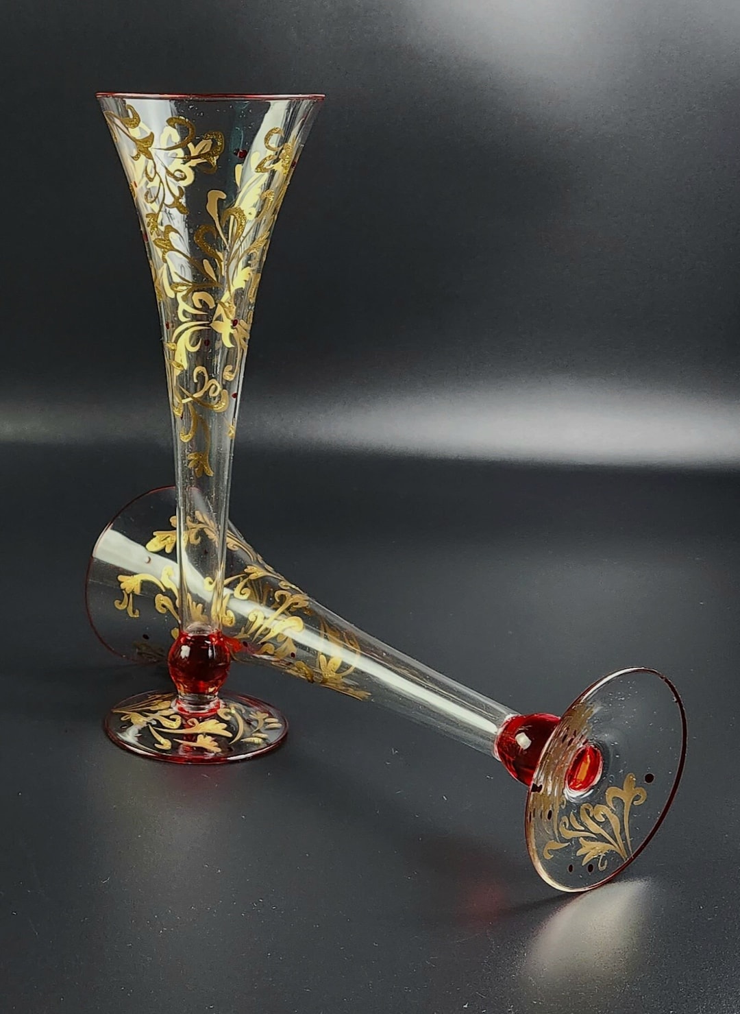 Vintage Hand-painted Ruby Red Champagne Flutes Set of 2 - Etsy