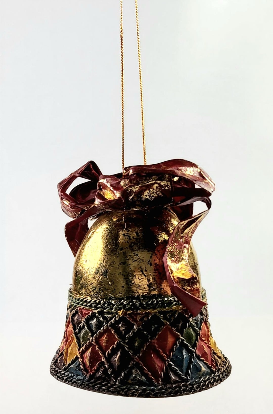 Vintage - 5.5" Long - Paper Mache Colorful Handmade Bell Christmas ...