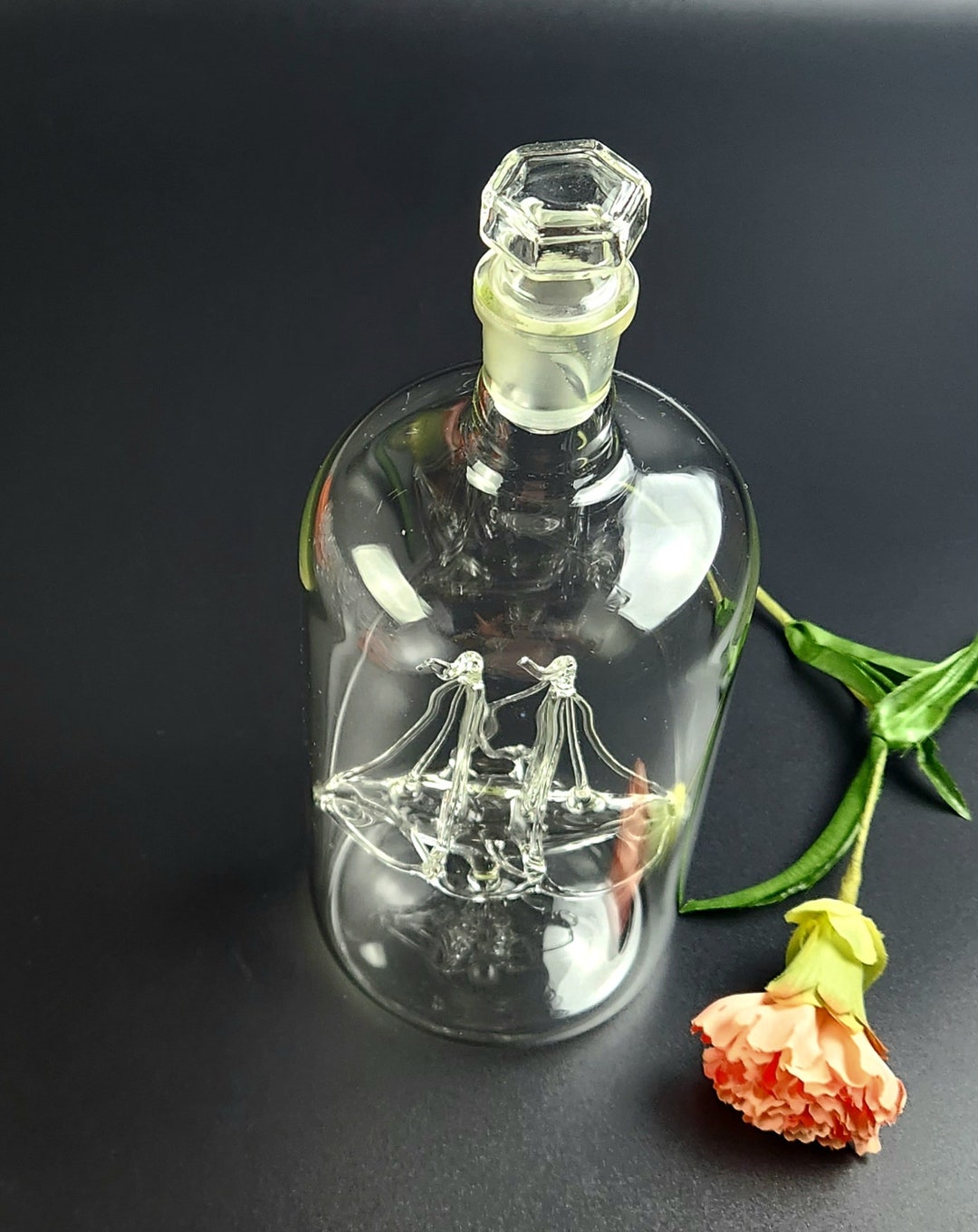 Vintage - Handmade Miniature Ship Inside a Bottle - 9 3/4" Tall, 3 3/4 ...