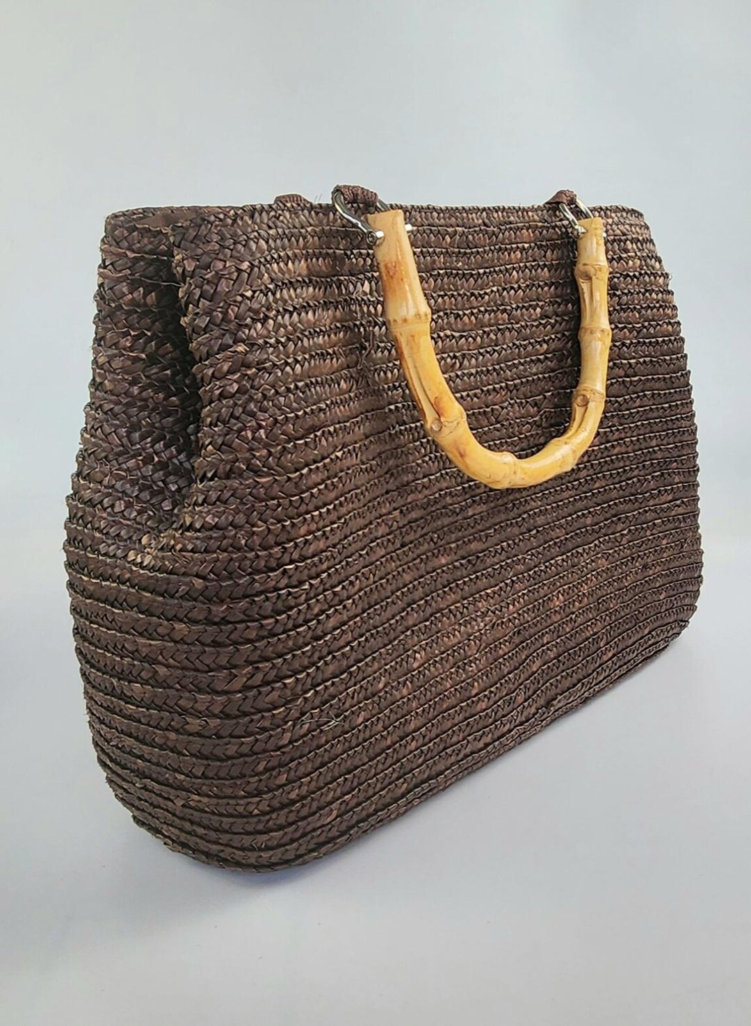 Vintage Brown - Straw - Top Handle Bag - Bamboo Handle - Made in China ...