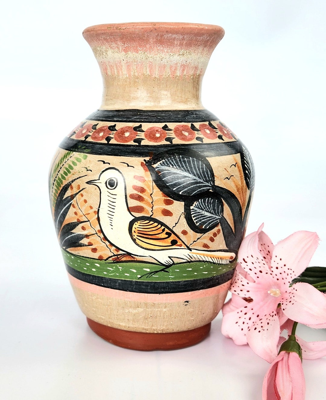 Vintage Hand-painted Mexican Vase 6 Tall Signed - Etsy