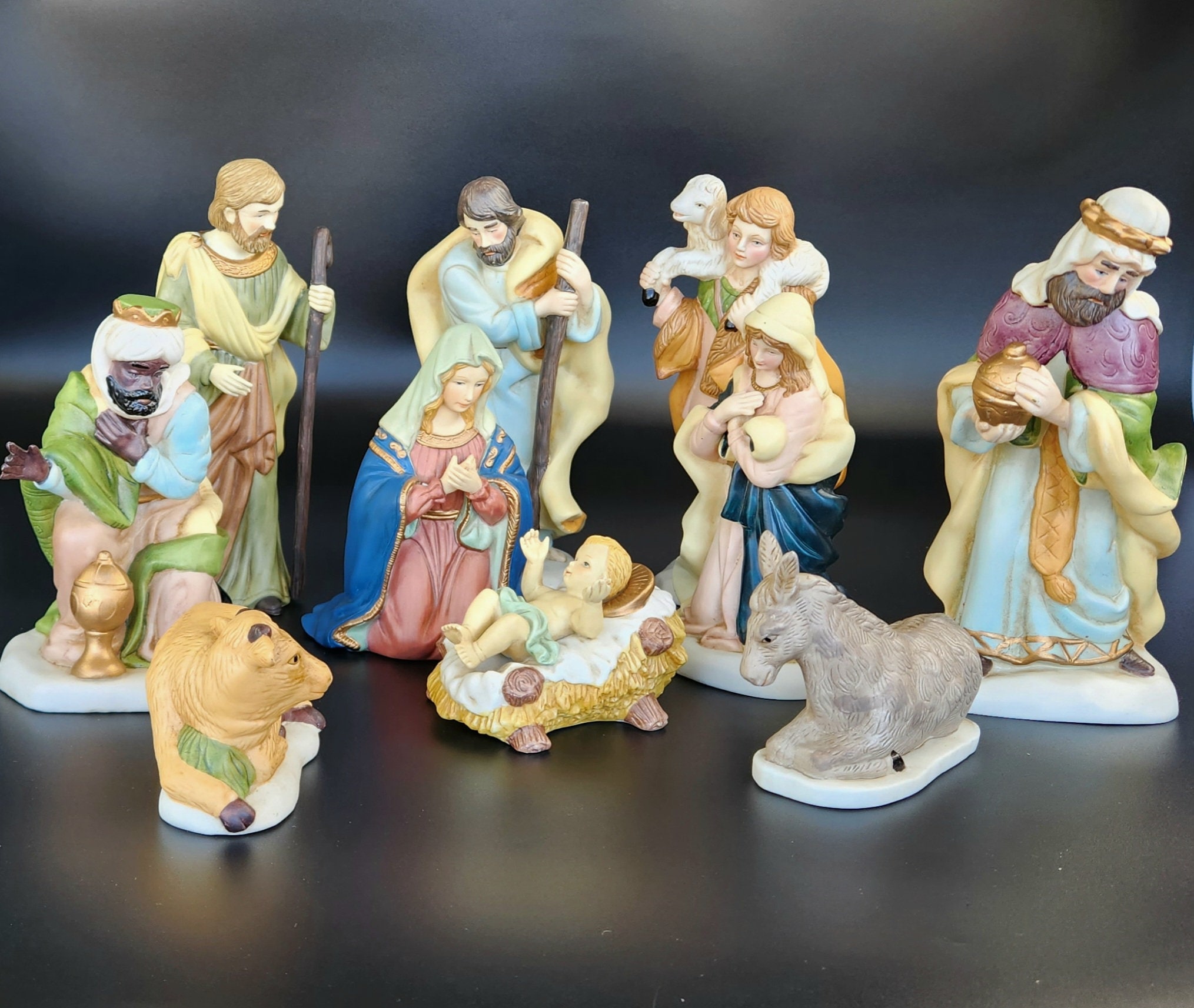 Vintage Ceramic/porcelain 10 Piece Porcelain Nativity Set Made in China ...