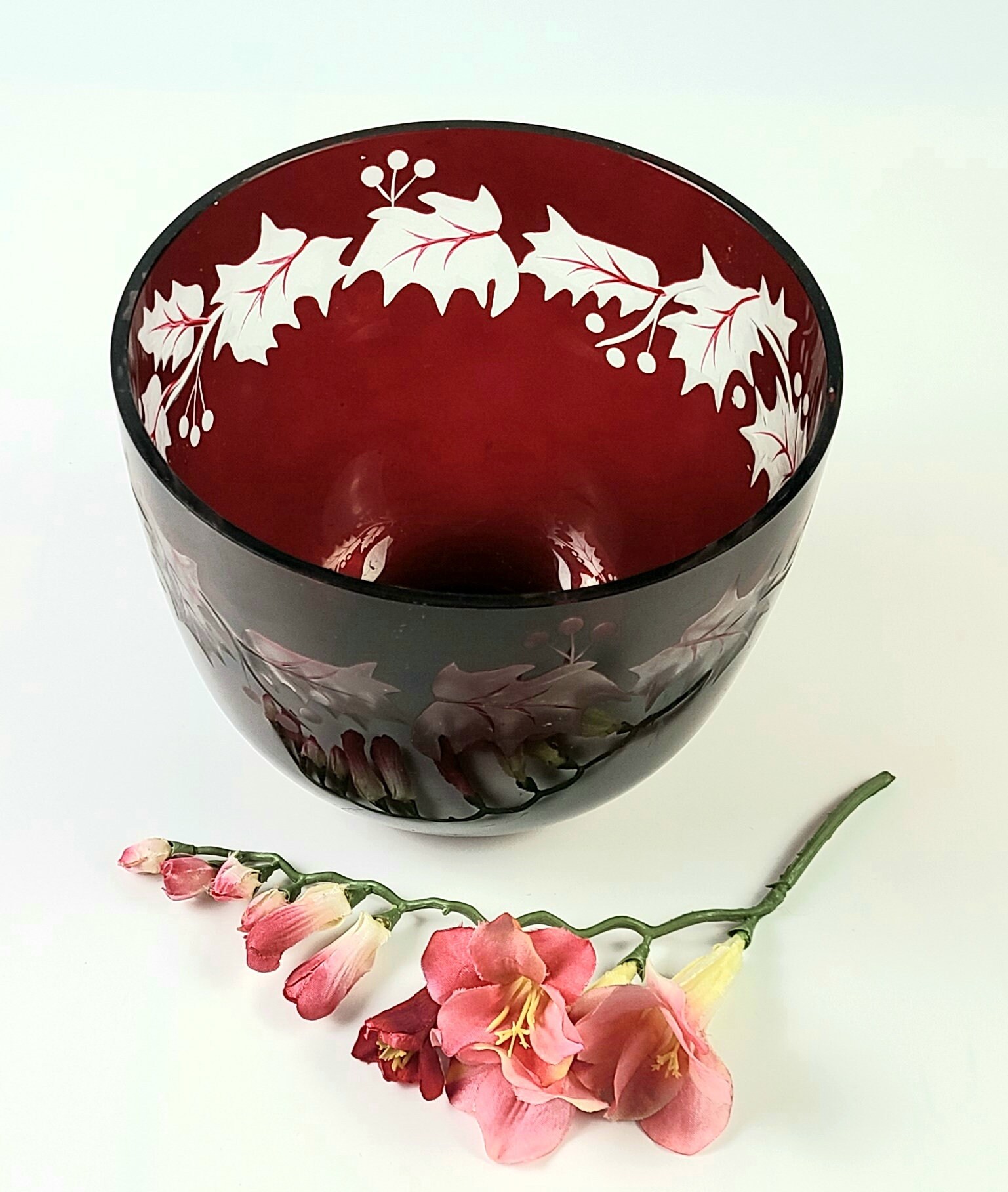 Vintage Great Condition Teleflora Ruby Red Bowl Etched - Etsy Ireland