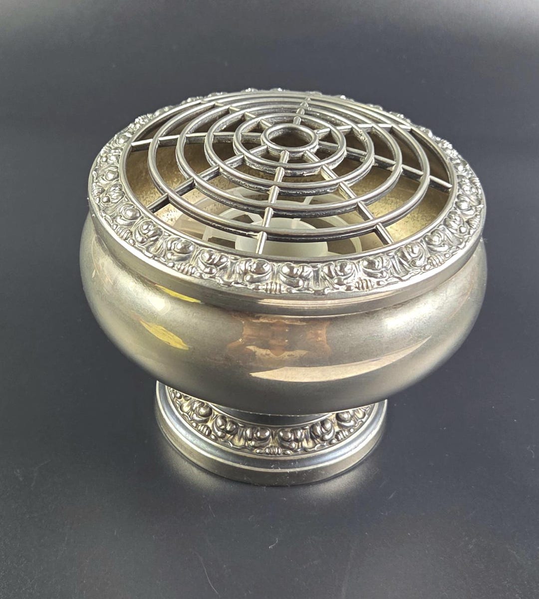 Vintage Lanthe Silver-plated Rose Bowl With Flower Frog – England – 5.5 ...