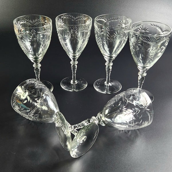 Antique Etched Wine Glasses - Etsy