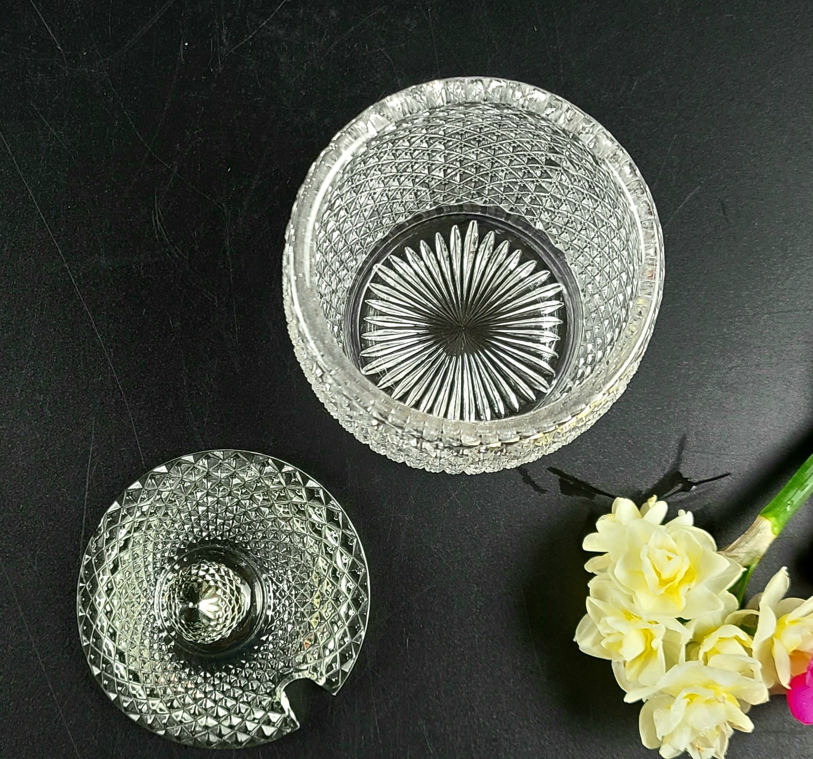 Vintage Kitchen Glass Dish With Lid-diamond Pattern - Etsy UK