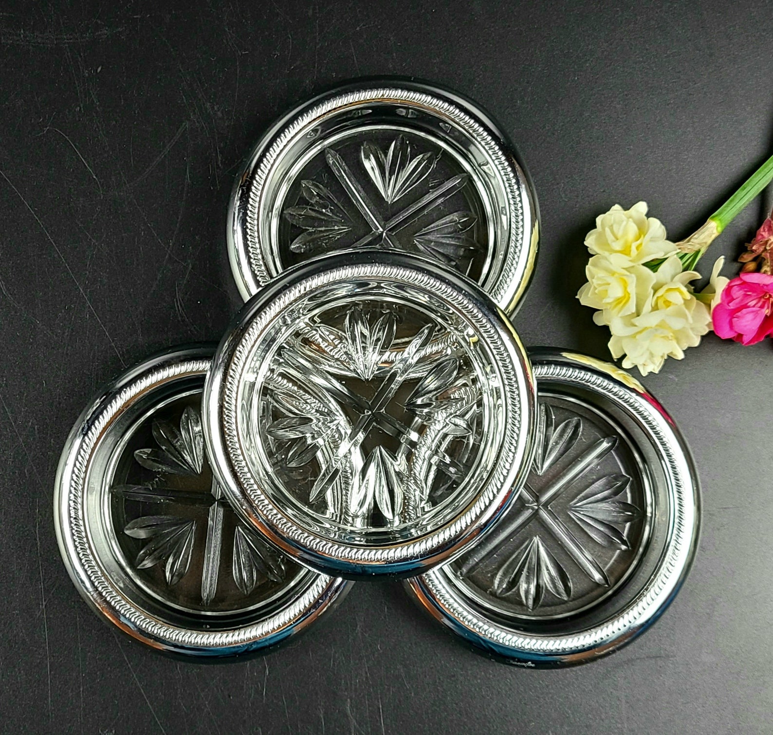 Vintage Set of 4 Cavalier by National Silver Coasters | Etsy