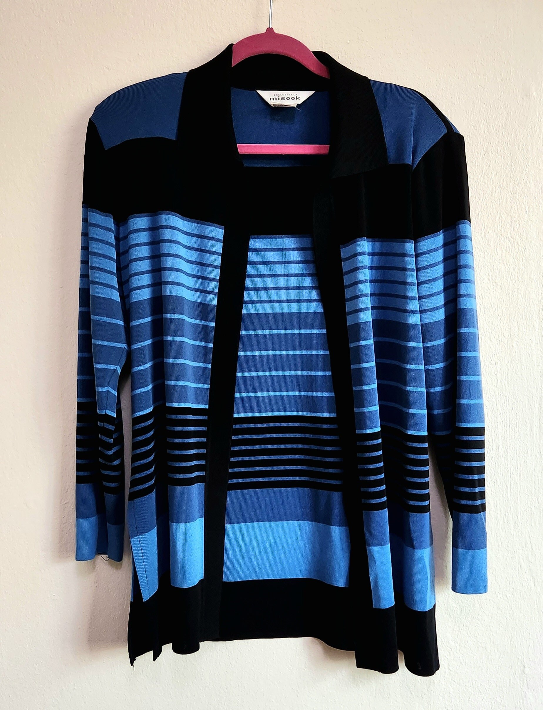 Vintage Women Misook Full Sleeve Open Jacket/cardigan Blue & Black Size ...